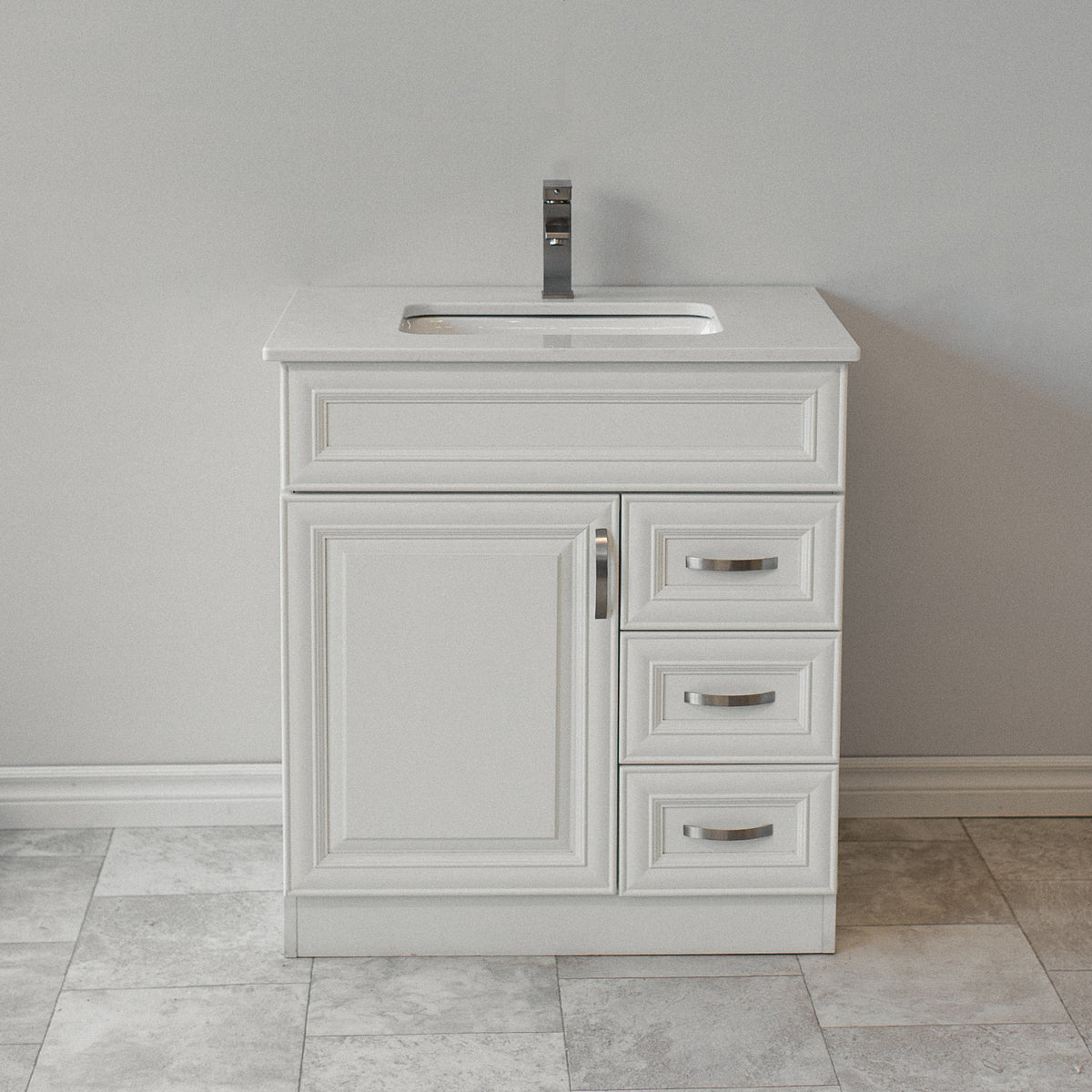 30" Raised Panel Vanity in White – Gus's Kitchen and Bath